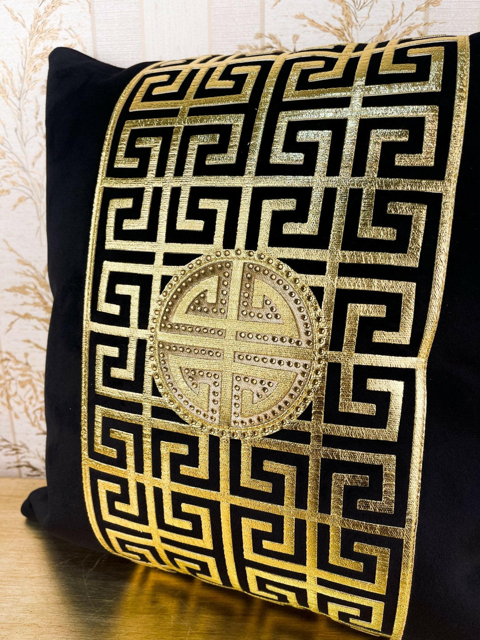 Anka Greek Key Pattern Throw Pillowcase, Luxury Cushion Cover & Sham