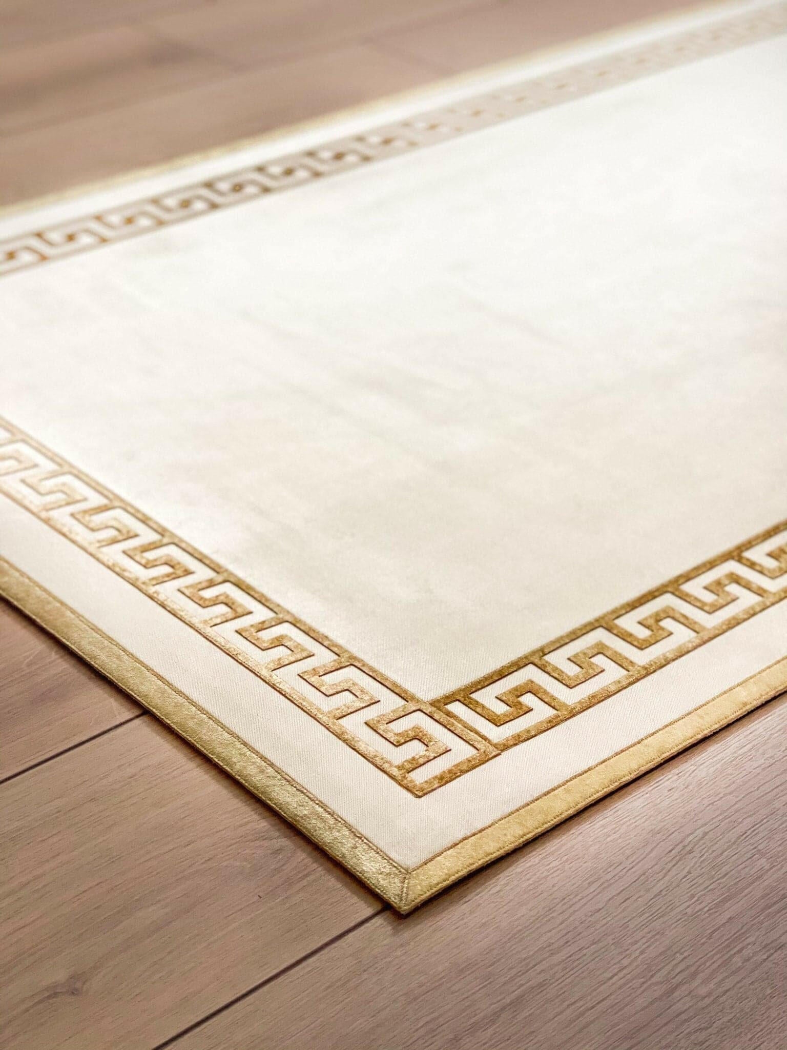 Anka Rectangle Rug, Greek Key Style Patterned Mat, Washable Carpet