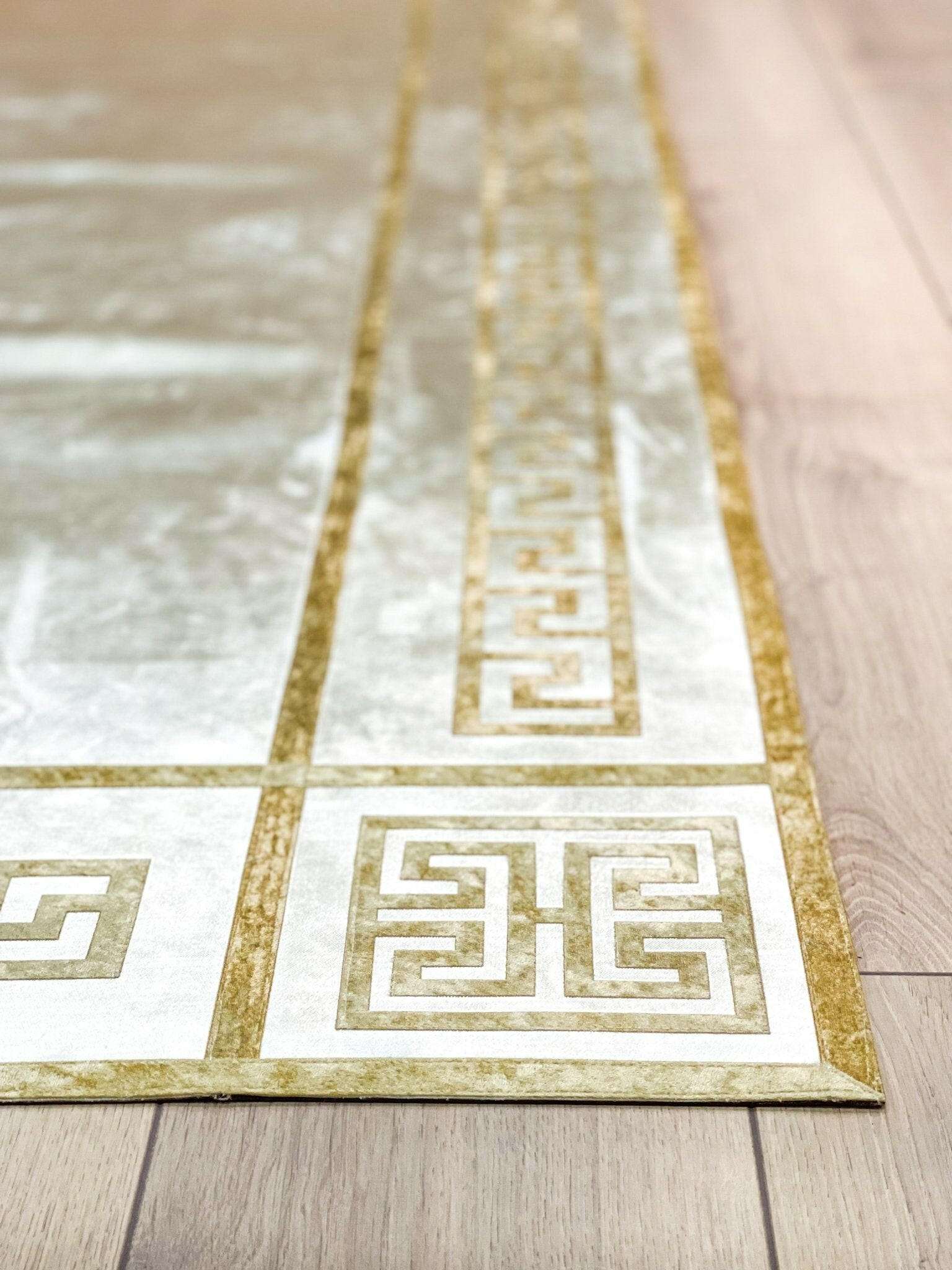 Anka Rectangle Rug, Greek Key Style Patterned Mat, Washable Carpet