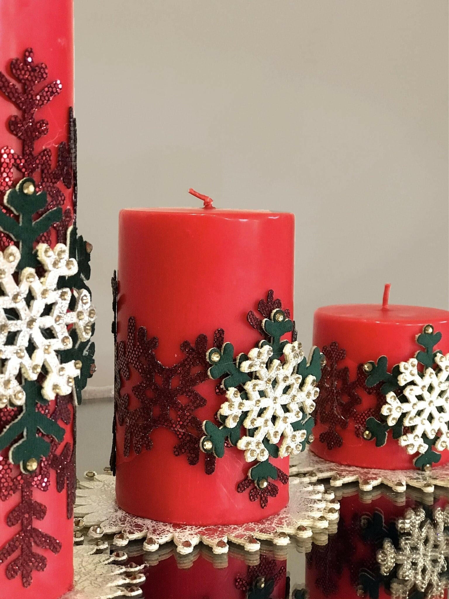 Christmas Snowflake Candle Set of 3, Chic Decorative Colorful Candles