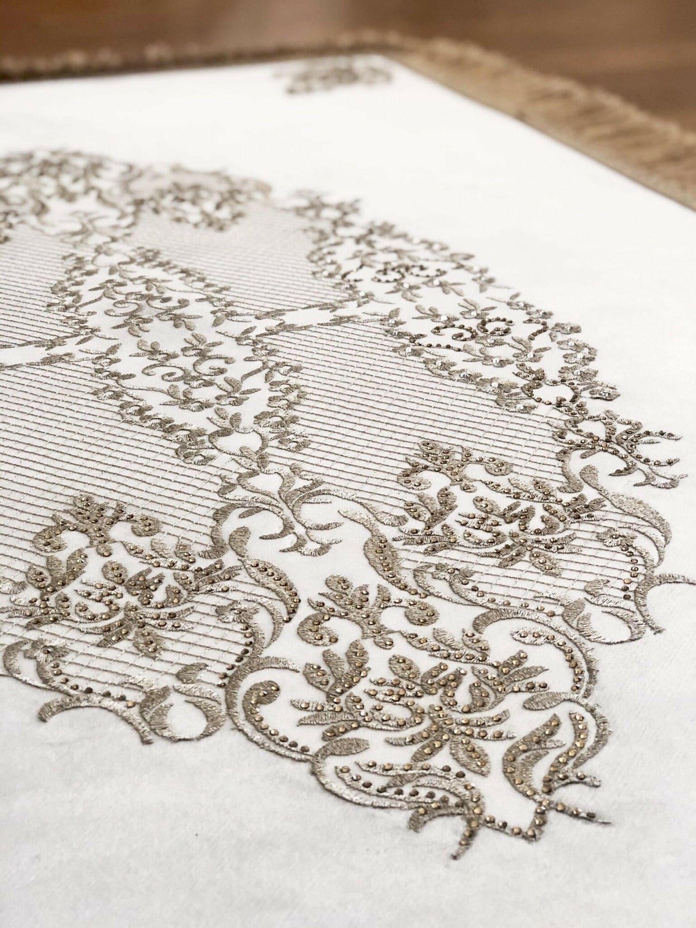 Ece Rectangle Velvet Rug - European Style Embroidery Lace and Tassels