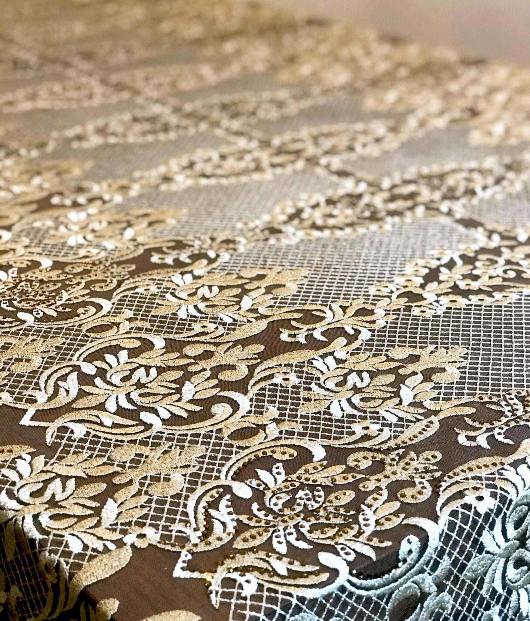 Ece Rectangle Table Cover - European Style Embroidery Lace and Satin