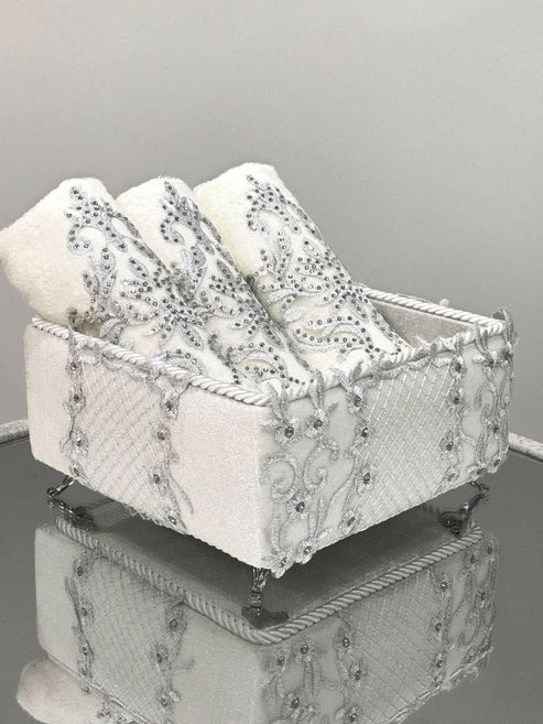 Ece Decorative Towel Box, Elegant Embroidered Bathroom Towel Box Set