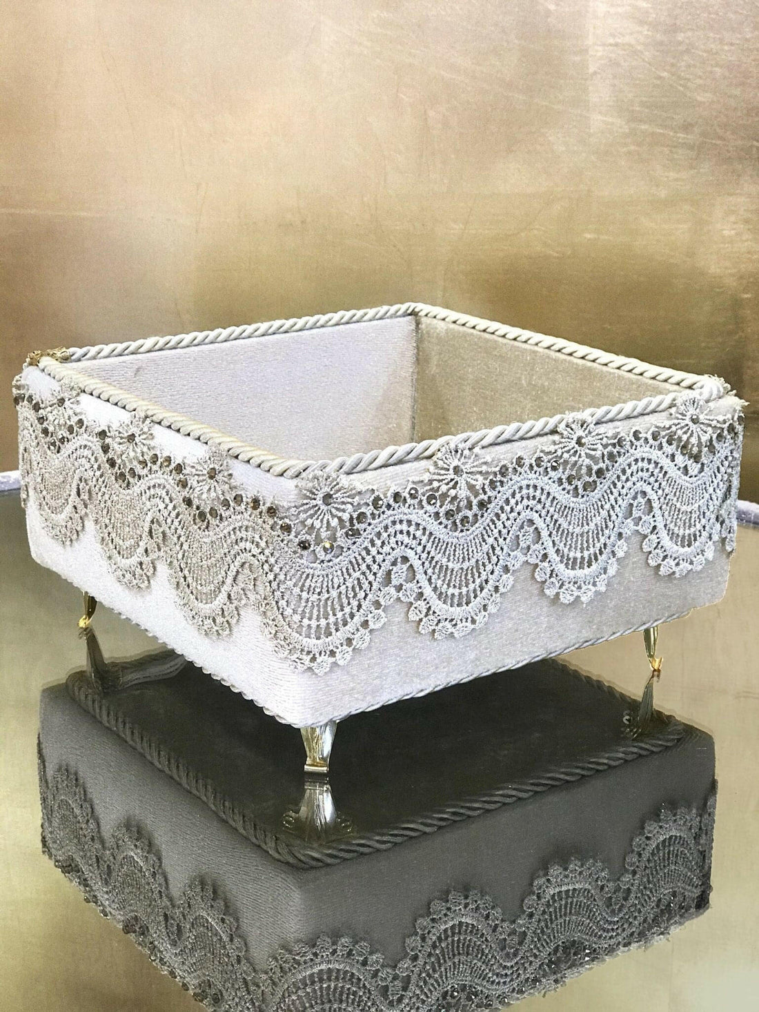 Ece Decorative Towel Box, Elegant Embroidered Bathroom Towel Box Set