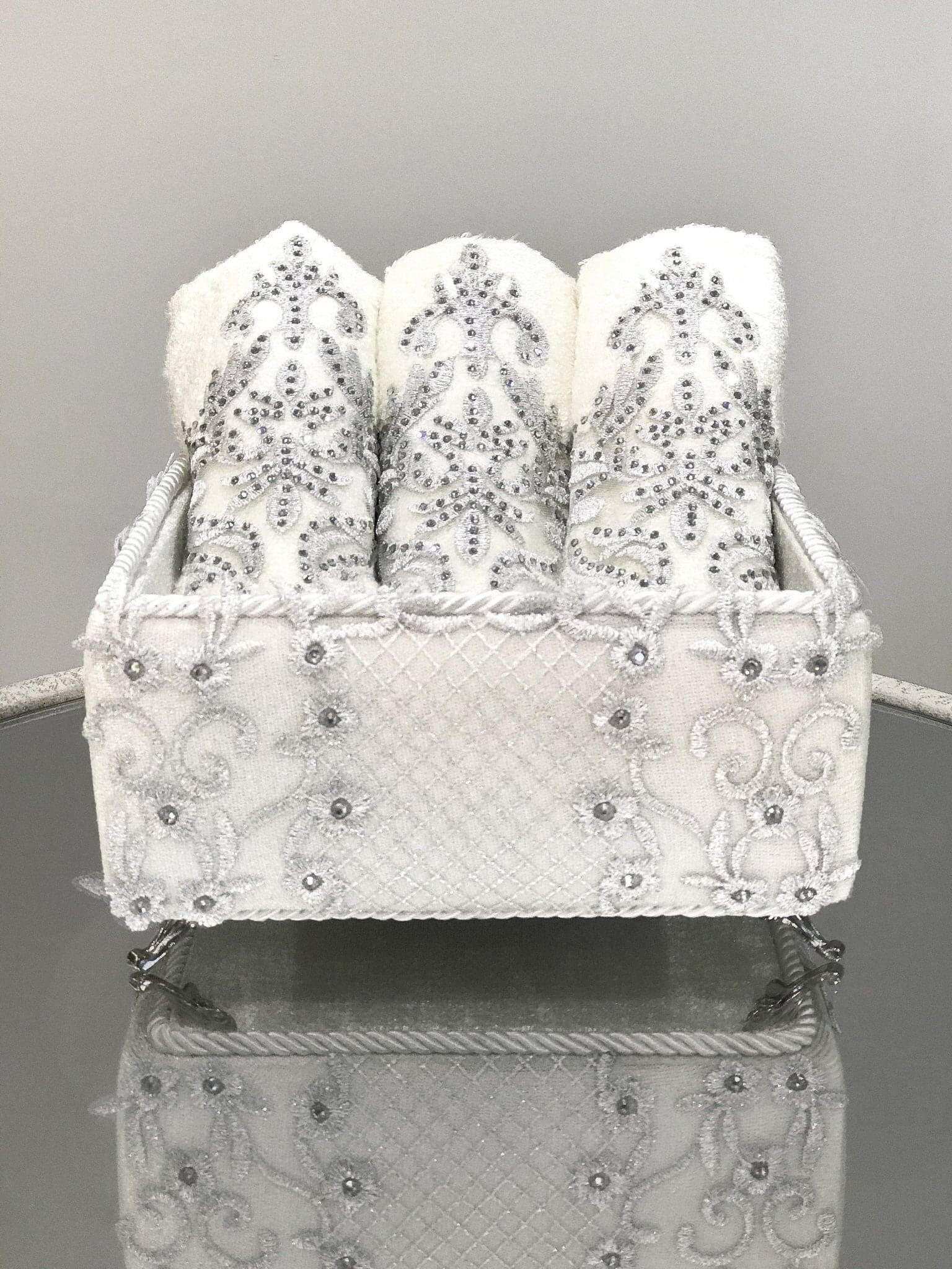 Ece Decorative Towel Box, Elegant Embroidered Bathroom Towel Box Set