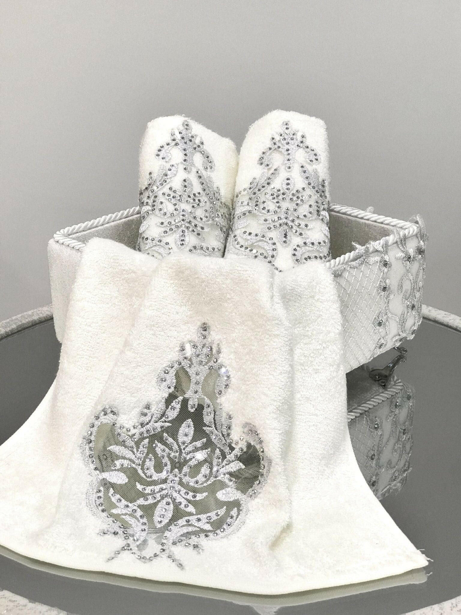 Ece Decorative Towel Box, Elegant Embroidered Bathroom Towel Box Set