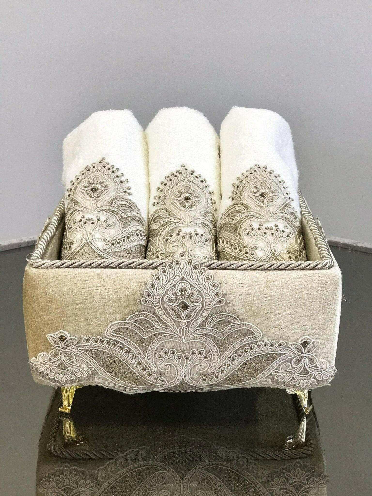 Mesi Decorative Towel Box, Modern Embroidery Bathroom Towel Box Set