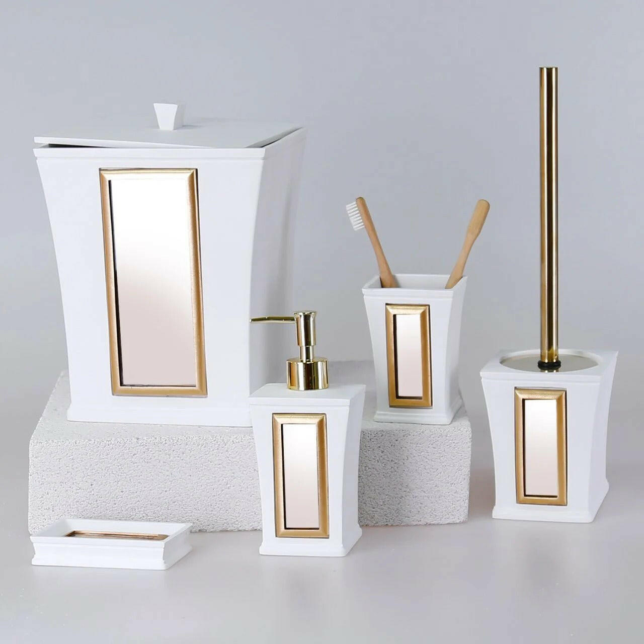 5 Piece Luxury Bathroom Accessory Set, Stylish Resin Bath Decor Set