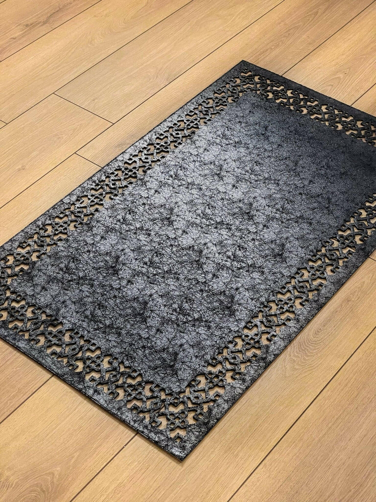 Ottoman Rectangular Rug, Geometric Pattern Leather Mat, Modern Carpet