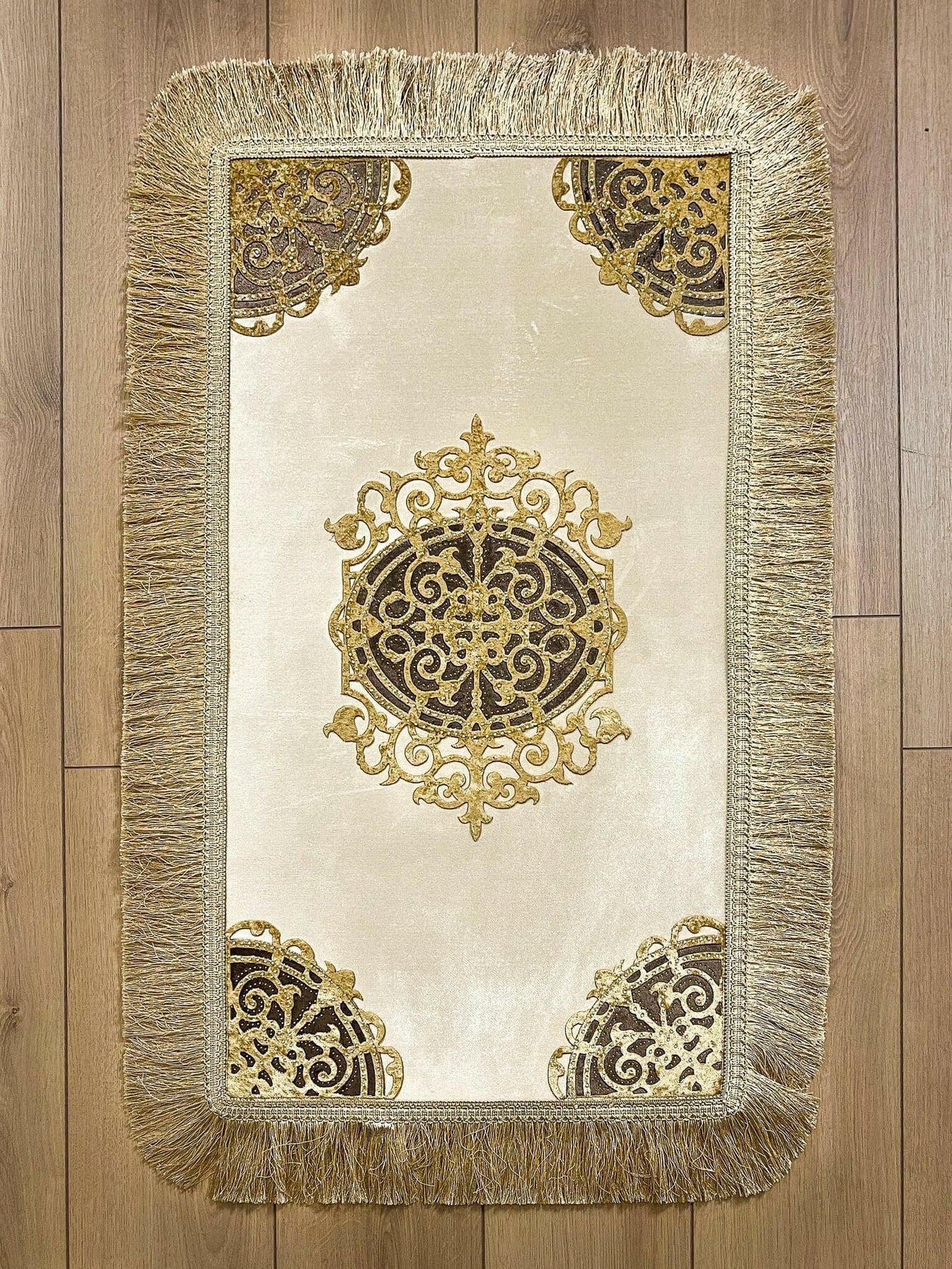 Ruya Rectangular Velvet Rug - Royal Style Velvet Appliqué and Tassels