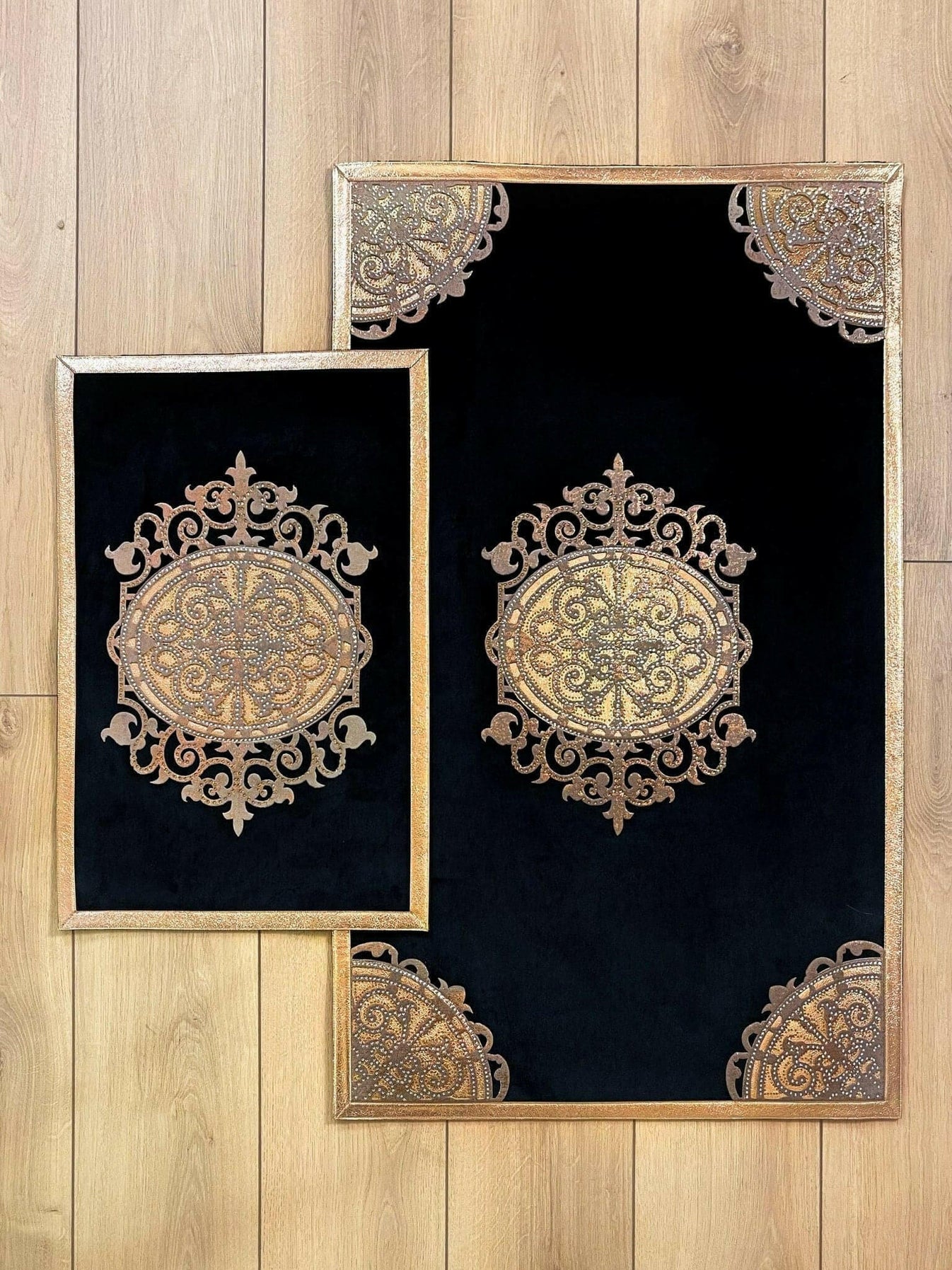 Ruya Rectangular Velvet Rug - Royal Style Velvet Appliqué Non Slip Mat