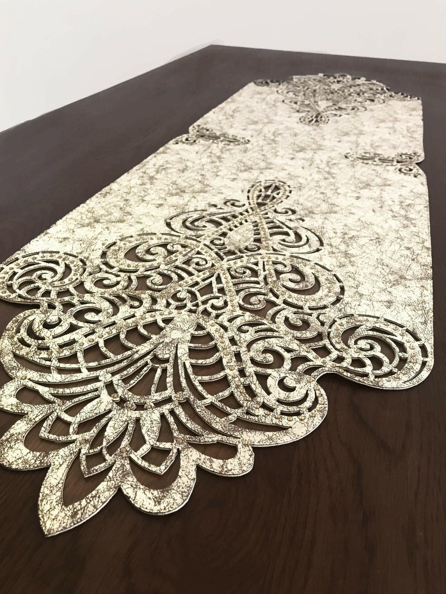 Sahra Elegant Curly Cutout Designer Velvet Table Runner Placemats Set