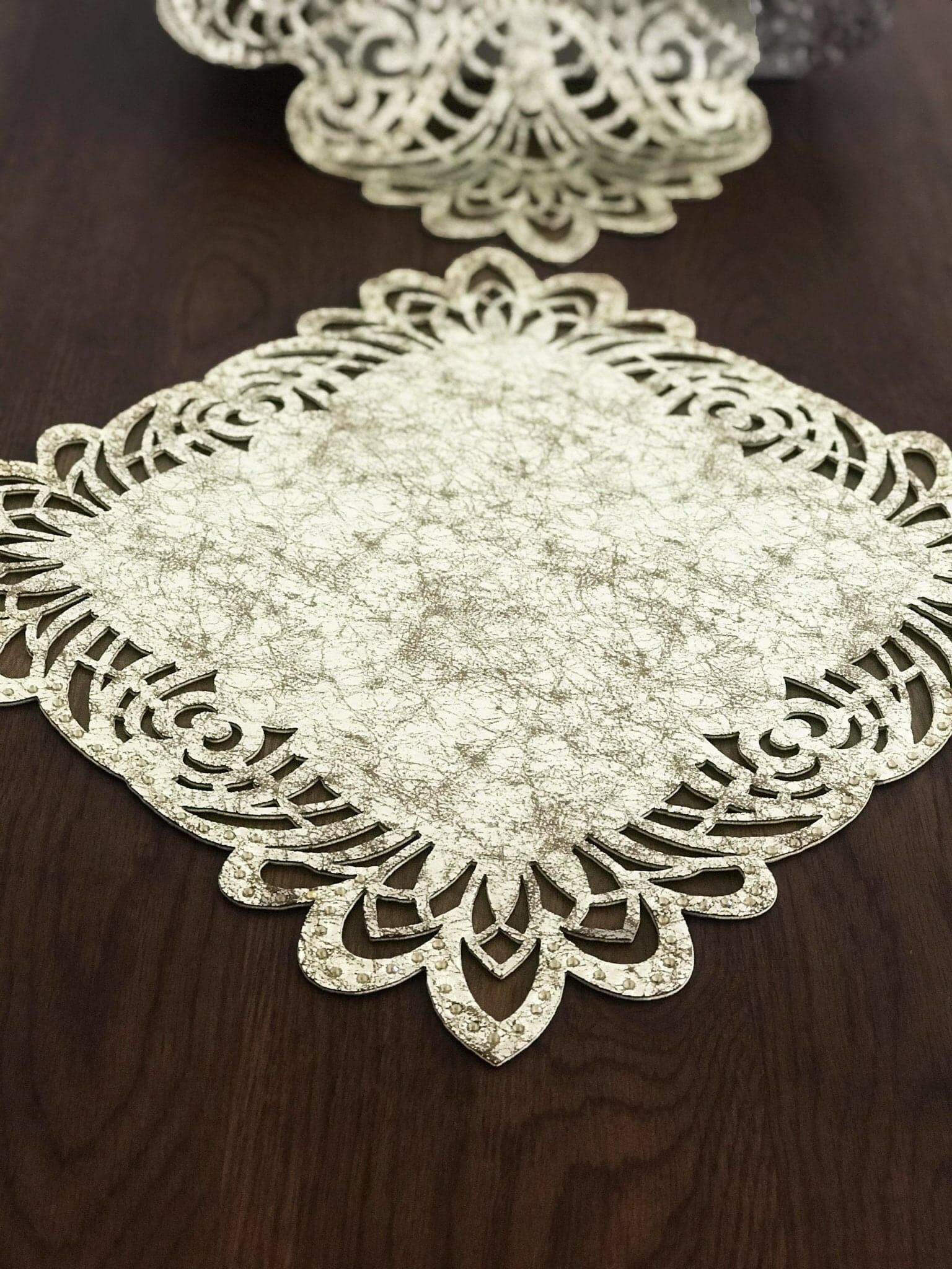 Sahra Elegant Curly Cutout Designer Velvet Table Runner Placemats Set