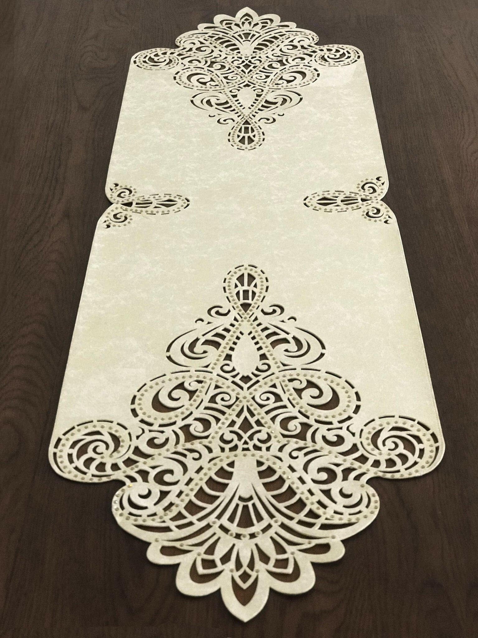 Sahra Elegant Curly Cutout Designer Velvet Table Runner Placemats Set