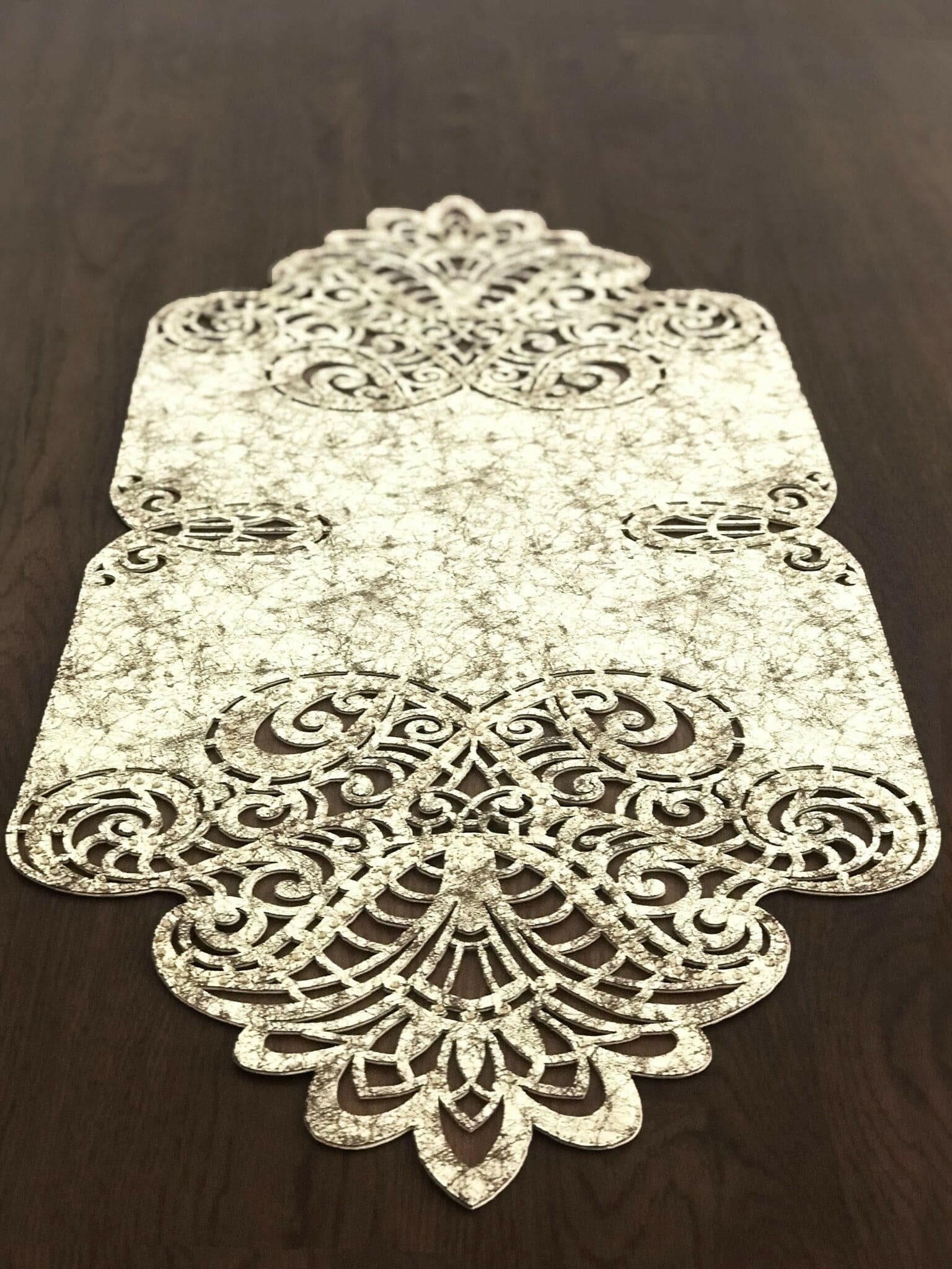 Sahra Elegant Curly Cutout Designer Velvet Table Runner Placemats Set