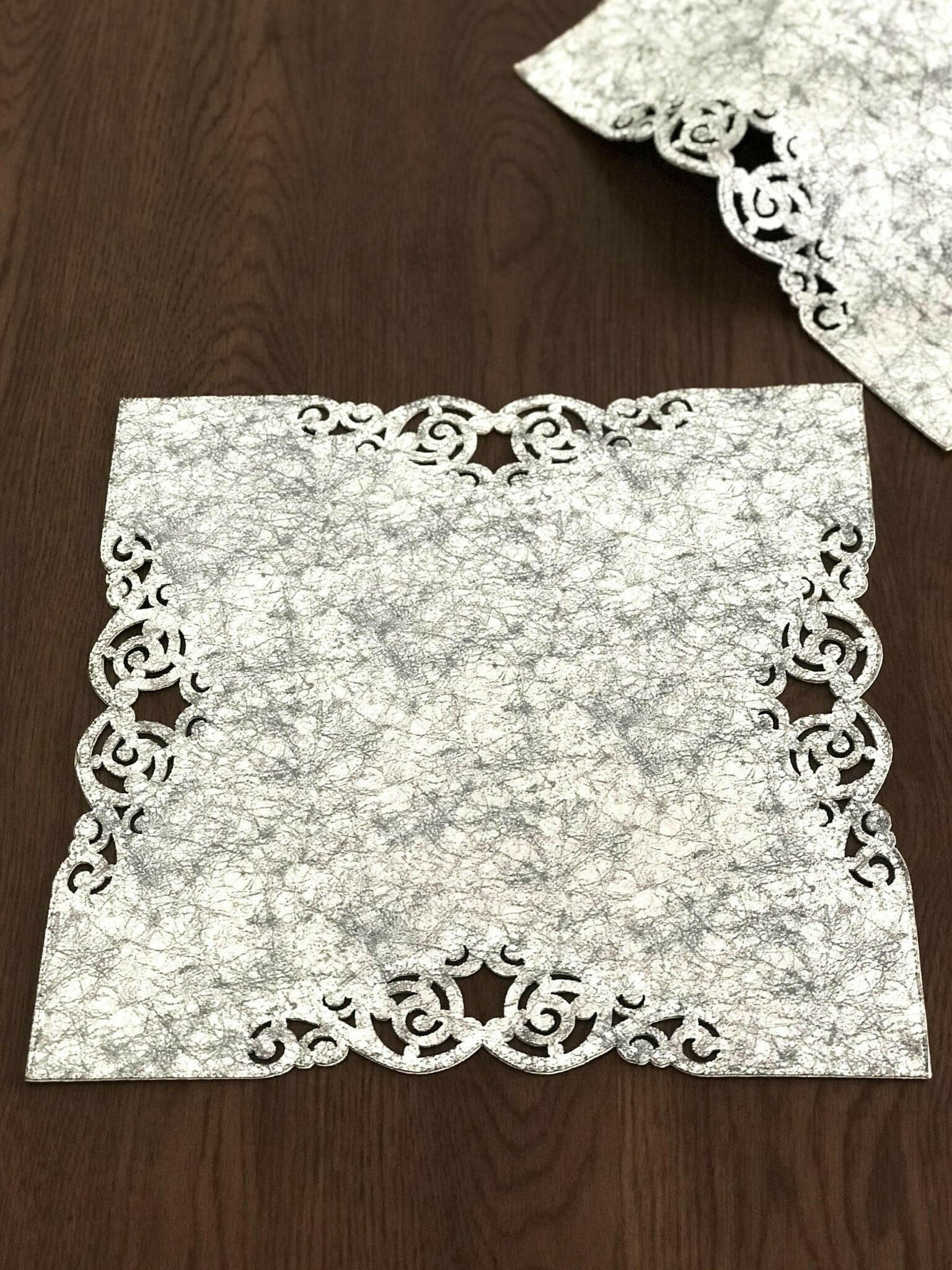 Sena Elegant Curly Cutout Designer Velvet Table Runner Placemat Set