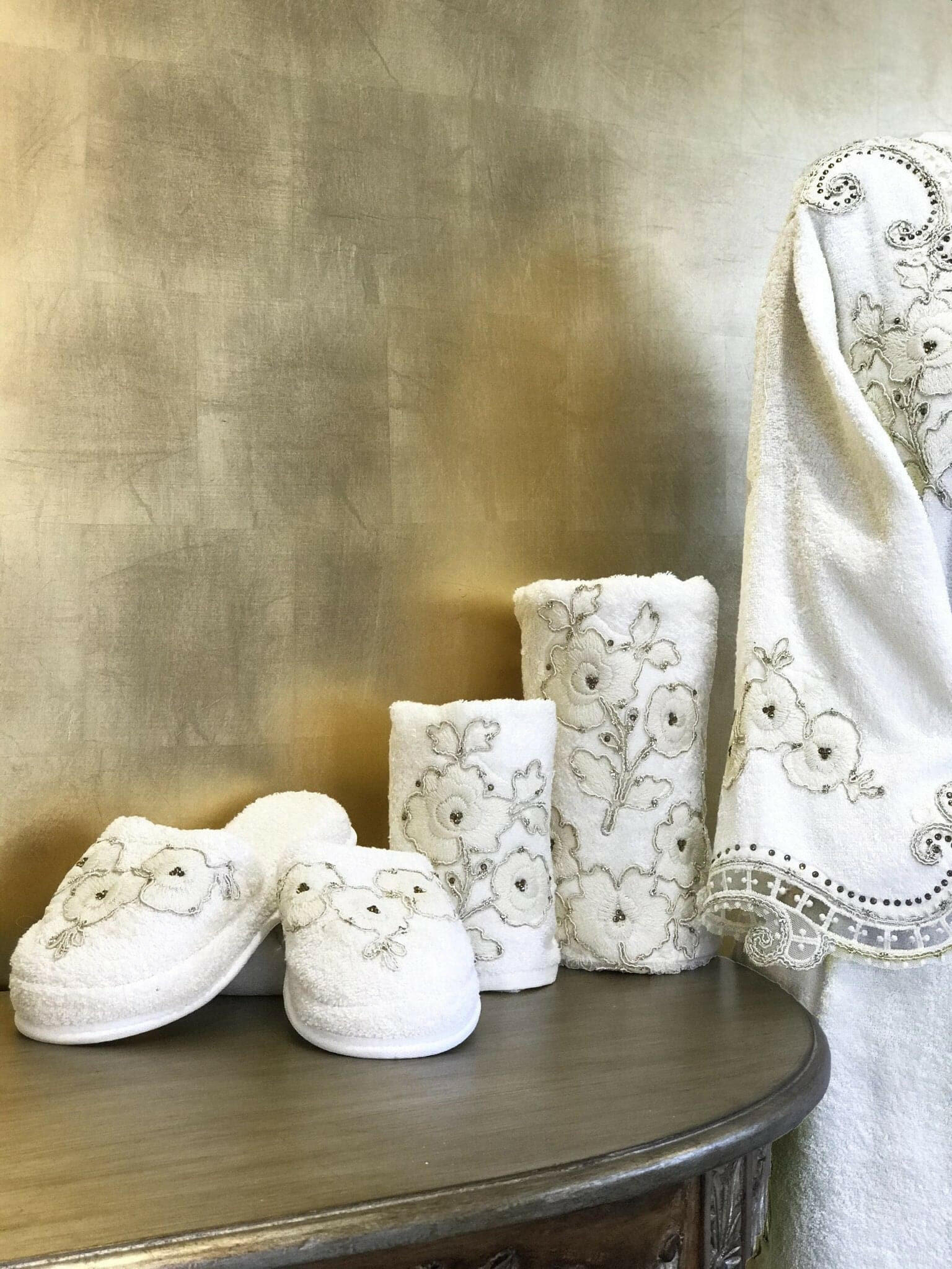 Tuba Floral Embroidery Lace White Women's Robe Tulle Back Bathrobe Set